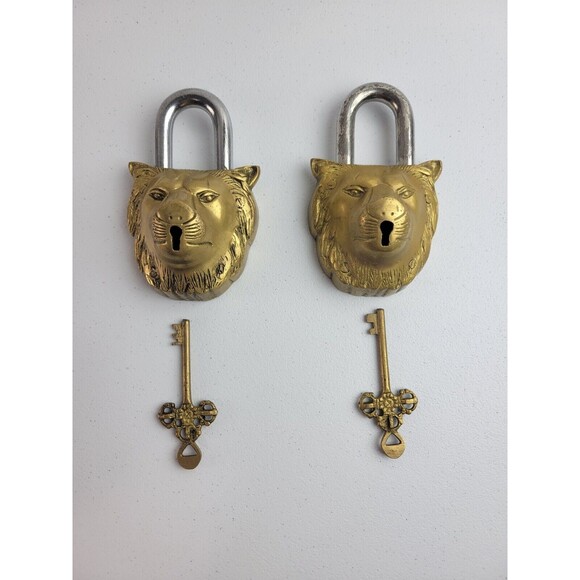 Other | Antique Brass Made Vintage Padlock Lion Face Lock With Working ...